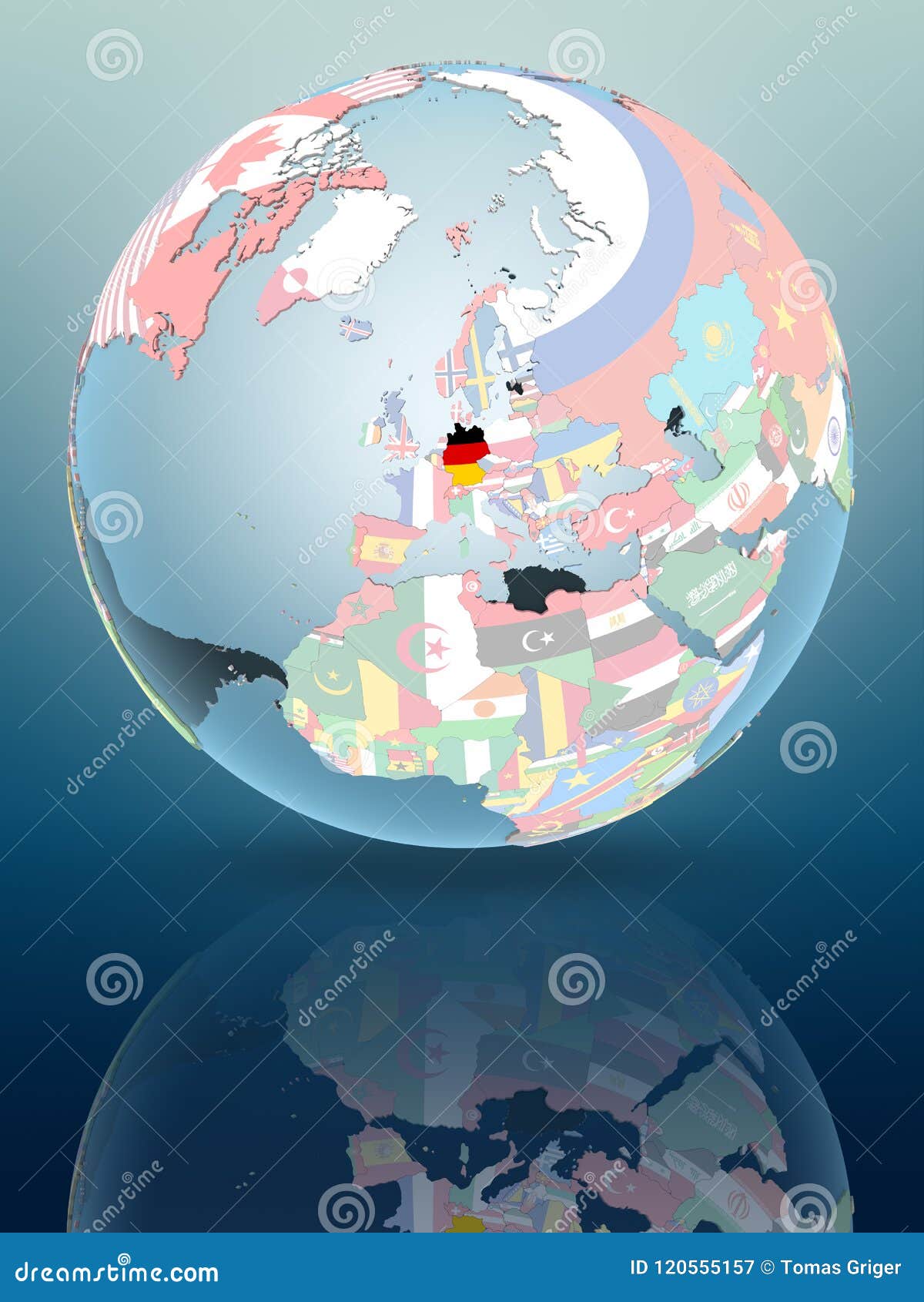 Germany on Globe with Flags Stock Illustration - Illustration of german ...