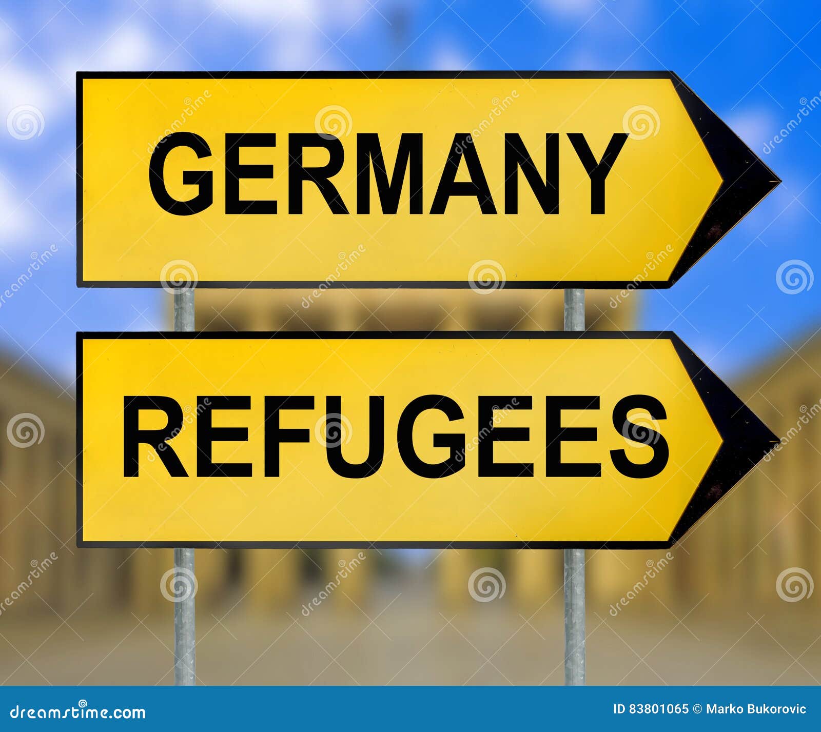 Germany And Immigrant Traffic Sign With Blurred Berlin Background Stock ...