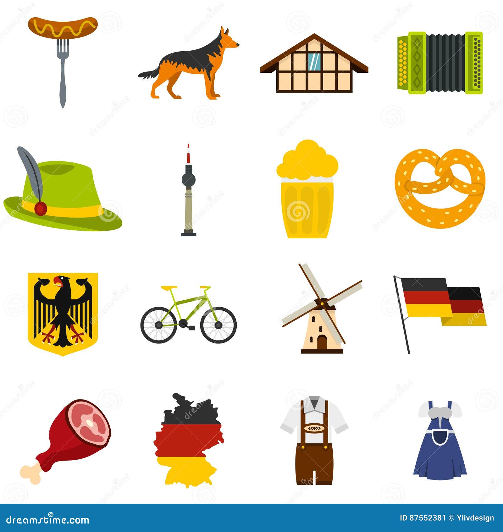 Germany set flat icons stock vector. Illustration of bike - 87552381