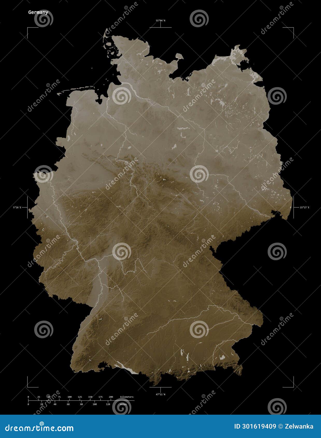 Germany Shape on Black. Sepia Stock Illustration - Illustration of ...
