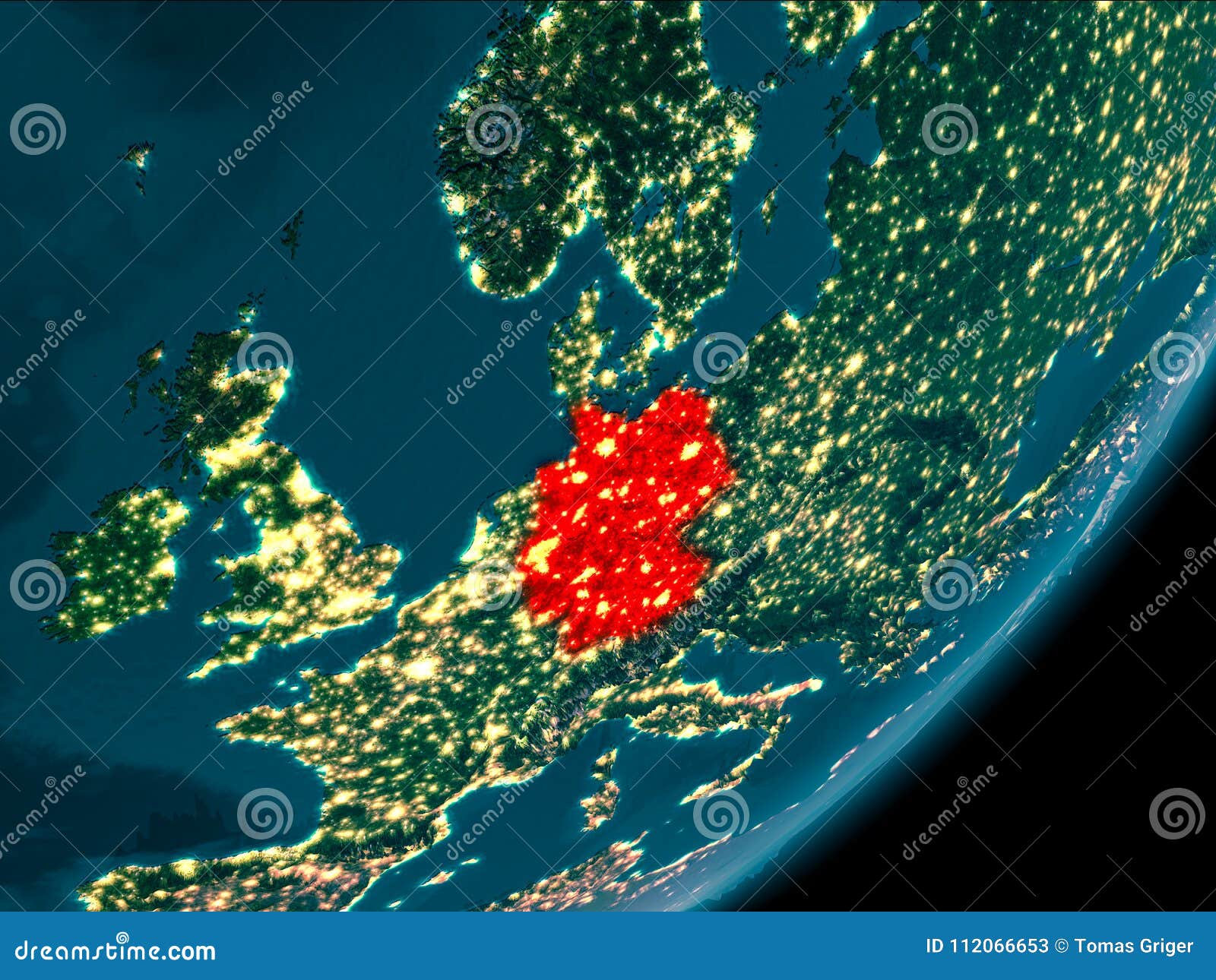 Germany from Space at Night Stock Illustration - Illustration of city ...