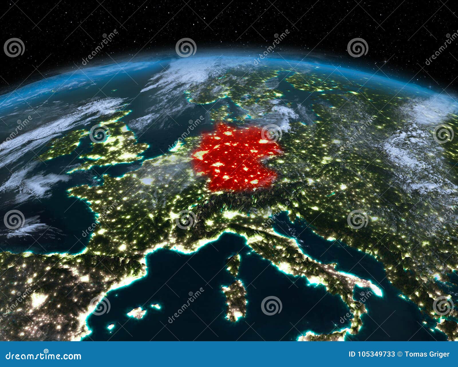 Germany from Space at Night Stock Illustration - Illustration of space ...