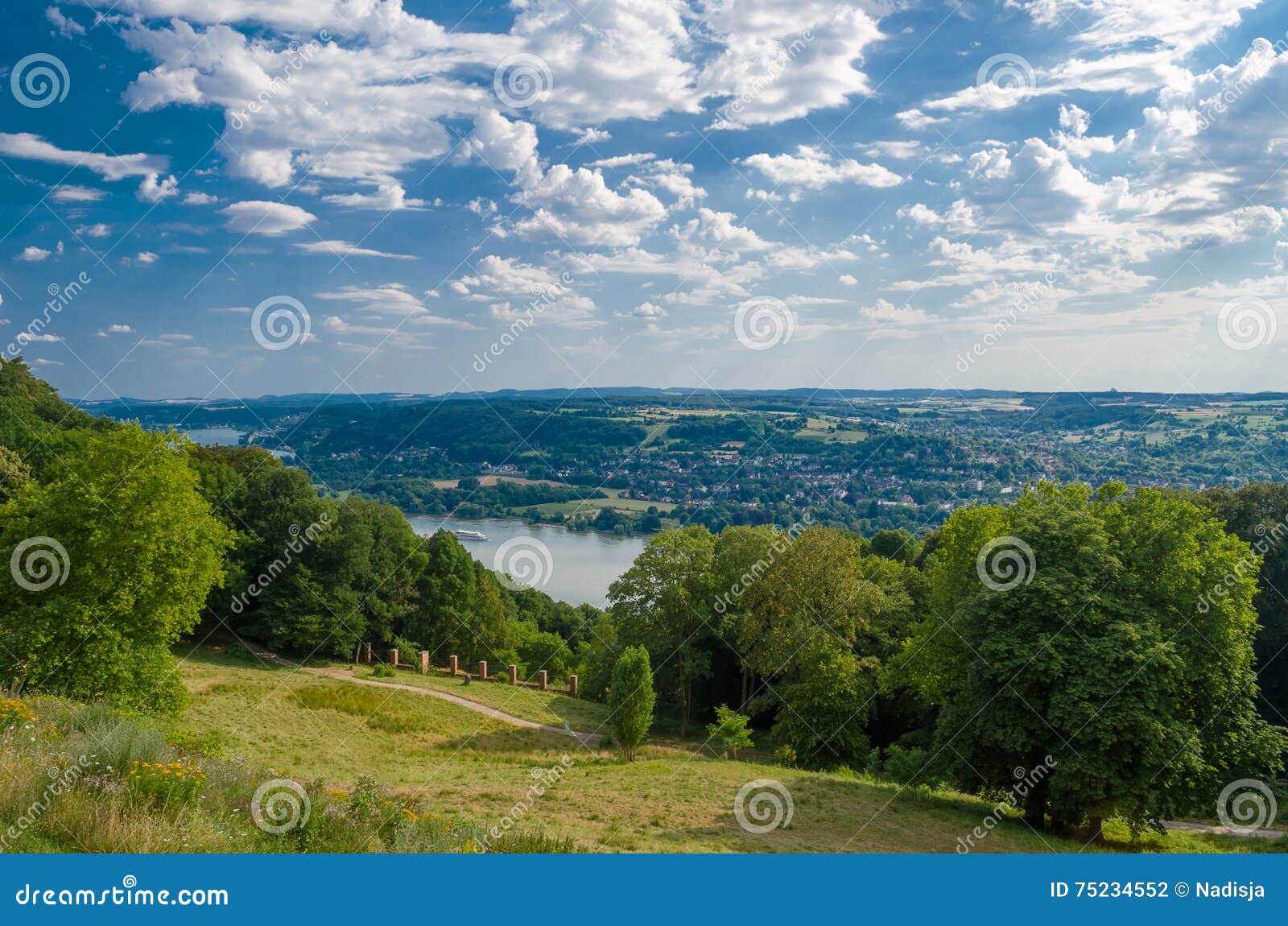 Germany Summer Country Landscape with Meadow, Forest and a River ...