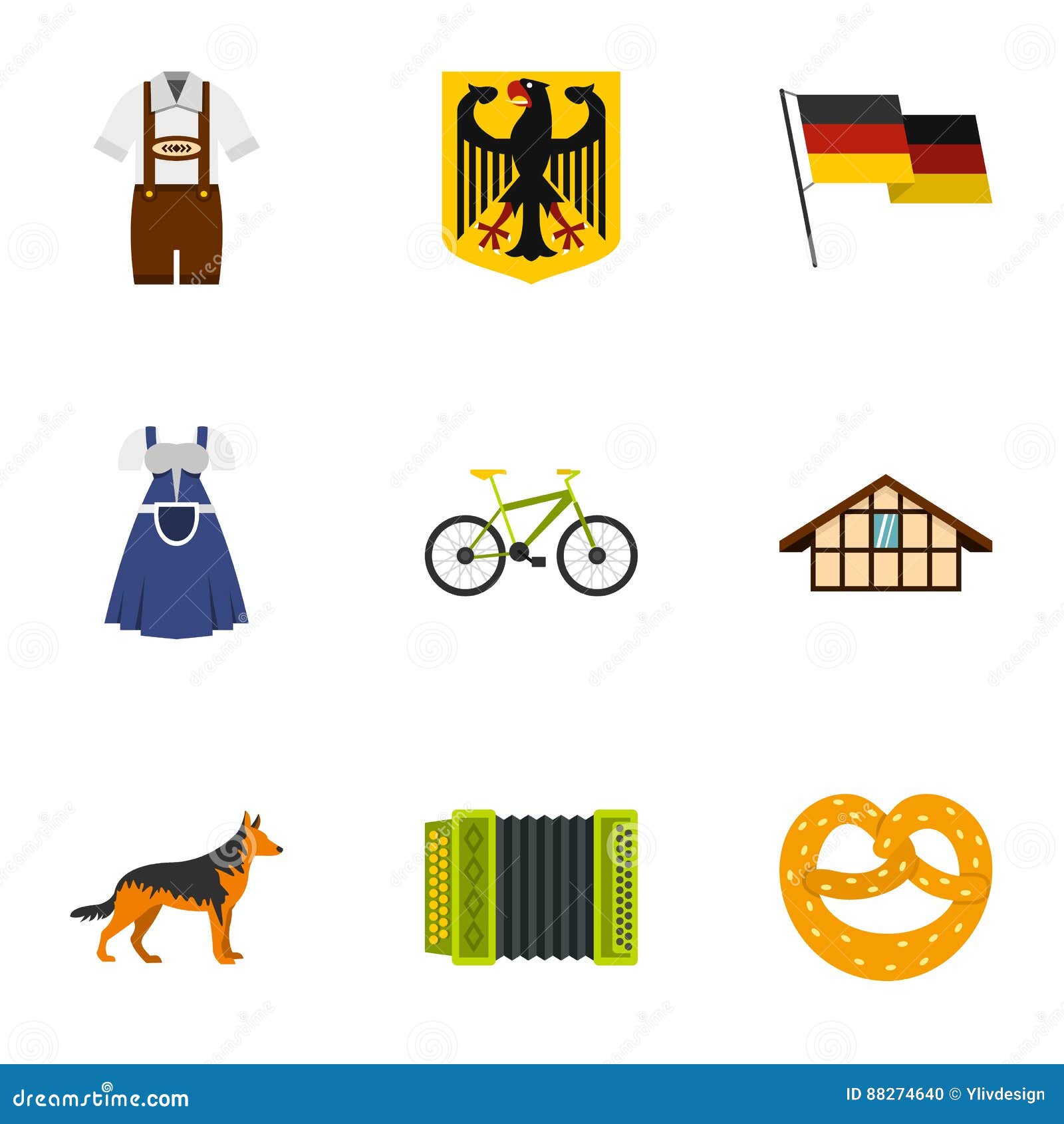 Germany Travel Icons Set, Flat Style Stock Vector - Illustration of ...