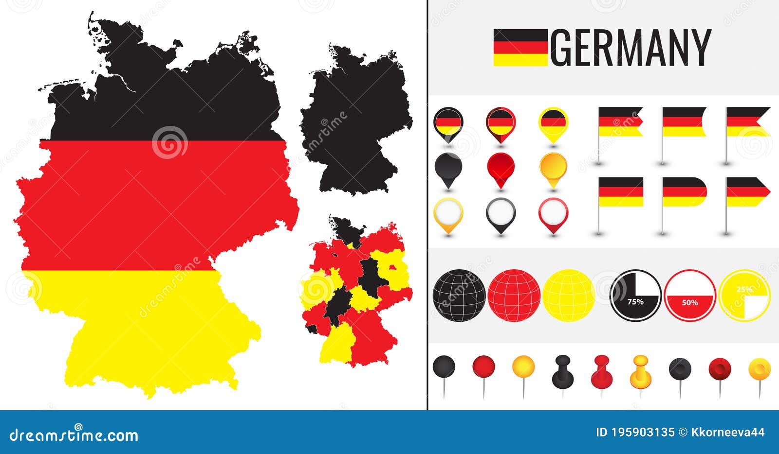 Germany Vector Map with Flag, Globe and Icons on White Background Stock ...