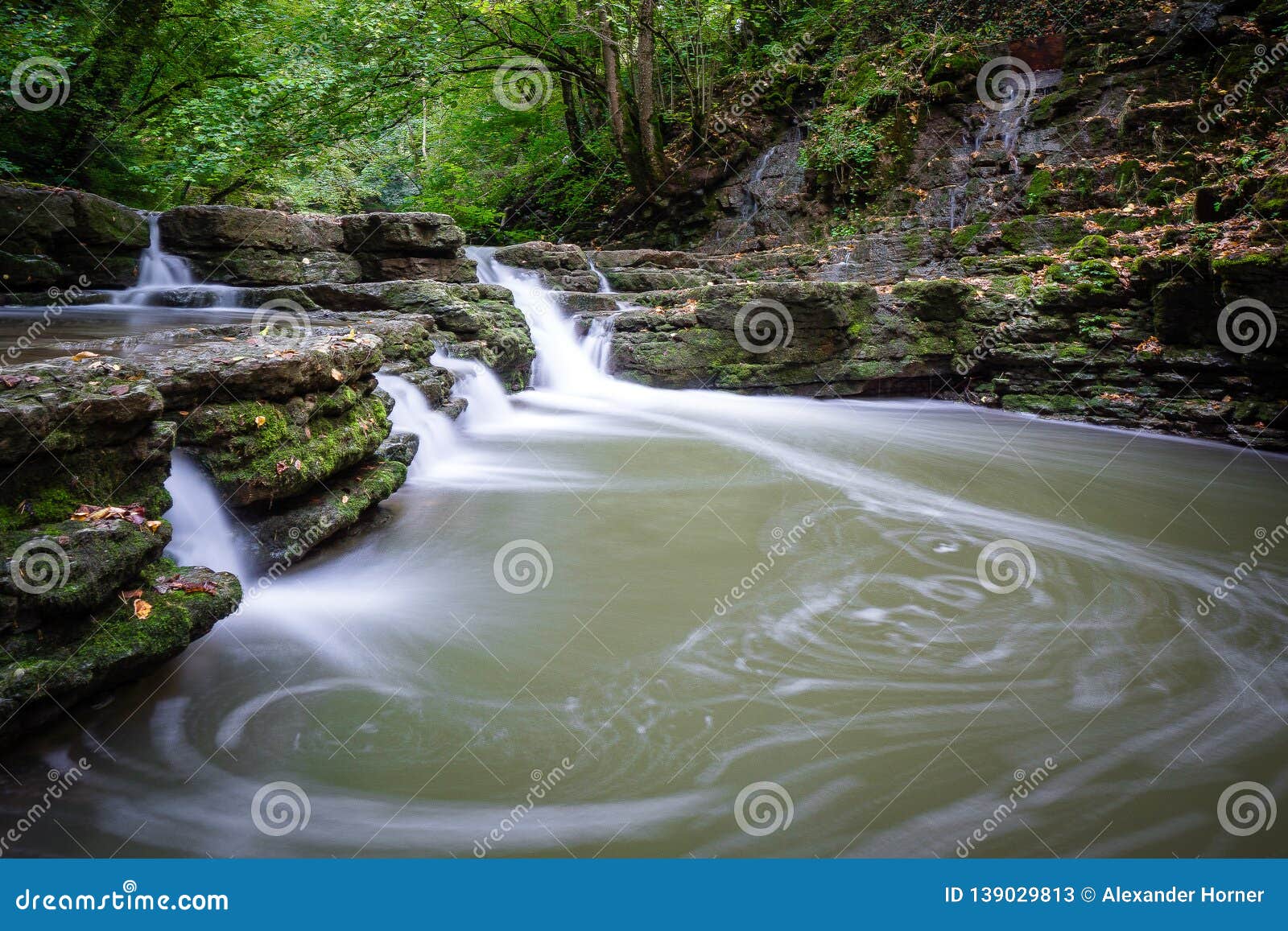 Waterfall Pool in Forest Water Stream Autumn Stock Image - Image of ...