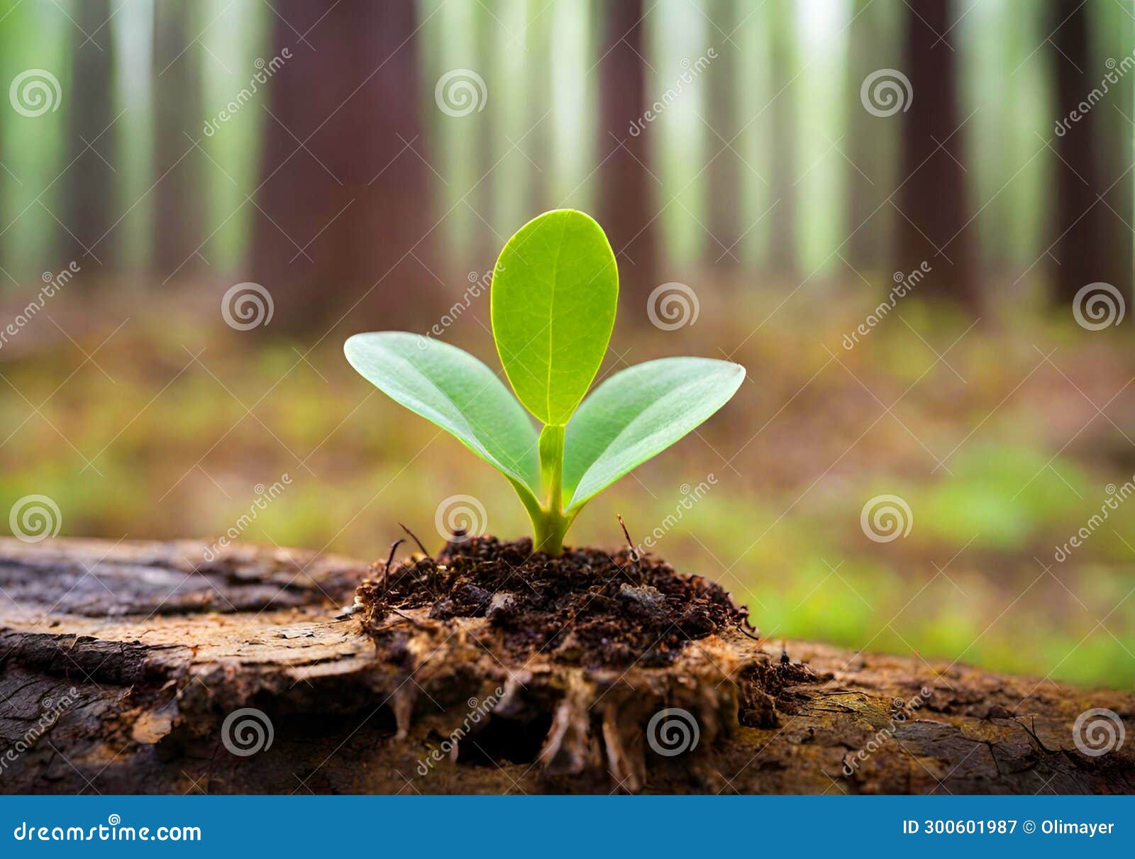 Germinating Green Plant on a Cut Tree Trunk, Blurred Background. Stock ...