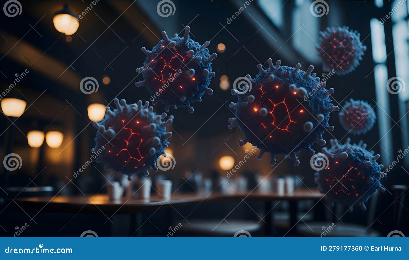 Germs, Bacteria or Virus Floating in Air on Public Diner Restaurant ...