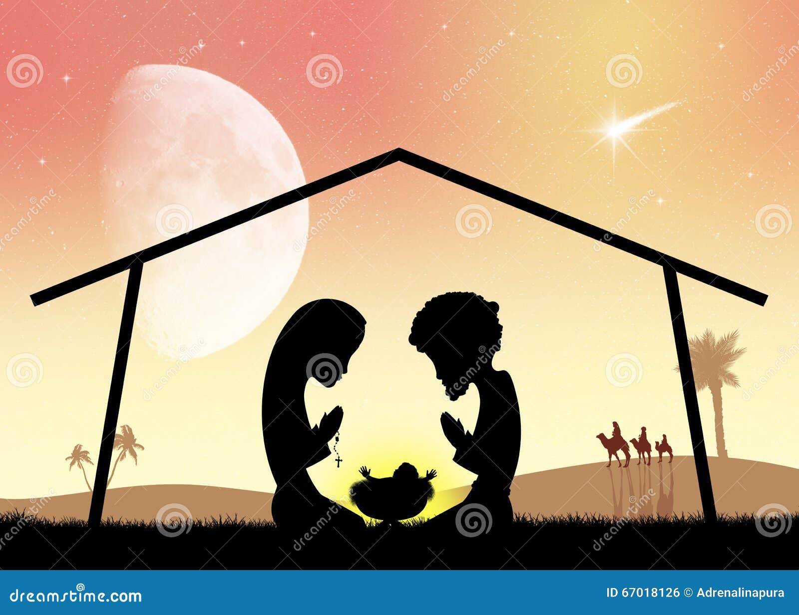 Gesù, Maria E Joseph Nella Capanna Illustrazione di Stock ...