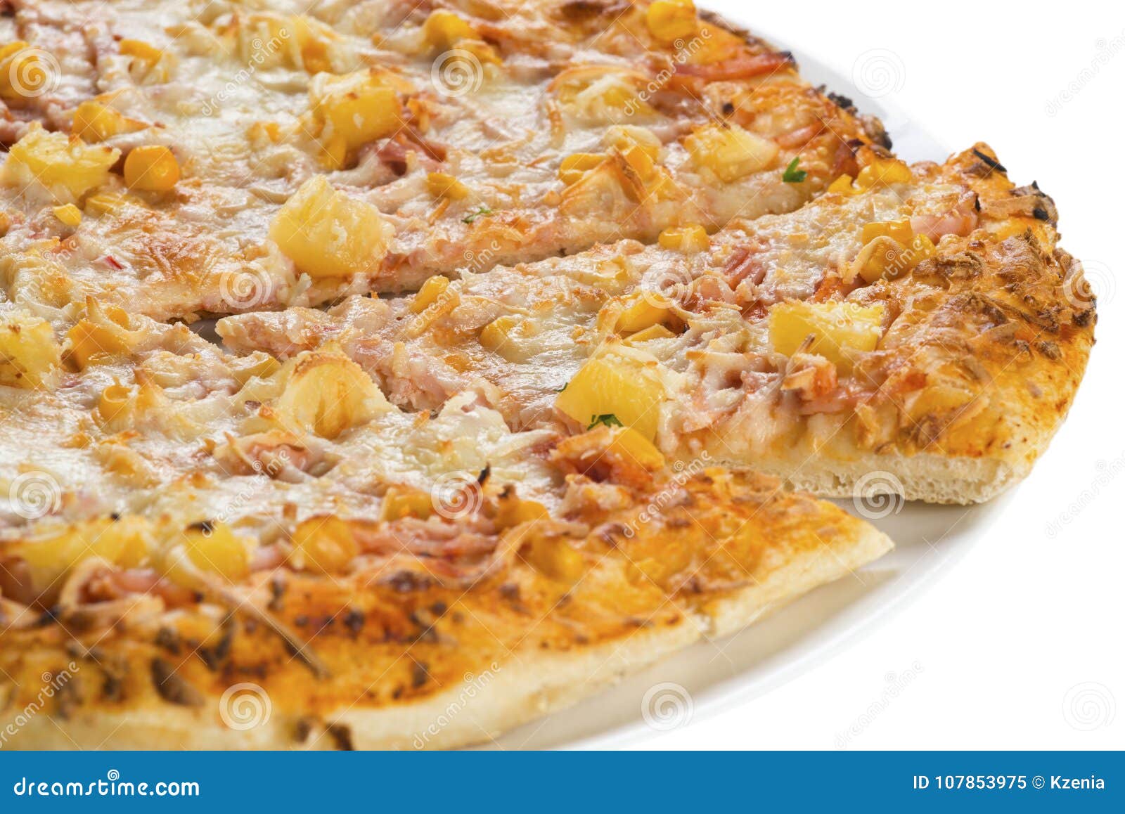 Geschmackvolle Pizza Mit Ananas Und Mais Stockbild - Bild von mais ...