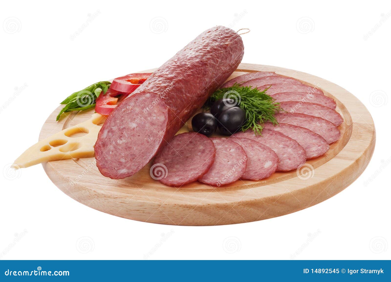 Geschnittene Wurst Mit Gemüse Stockbild - Bild von salami, oliven: 14892545