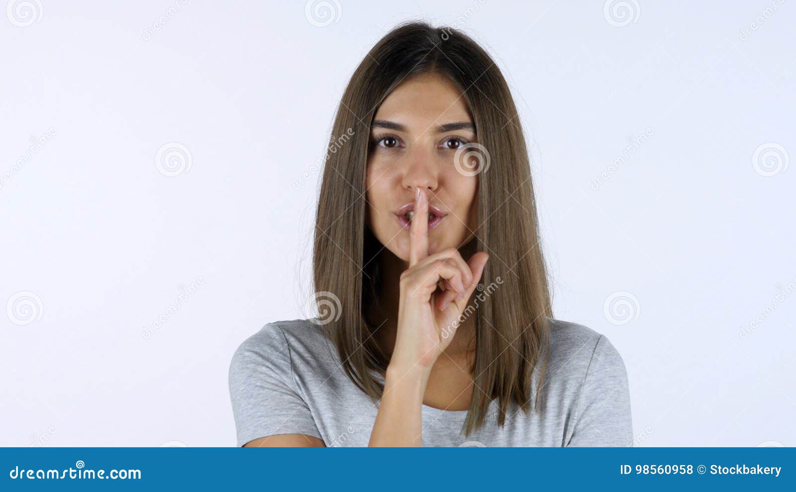 Geste Der Ruhe Finger Auf Lippen Durch Schönes Mädchen Weißer
