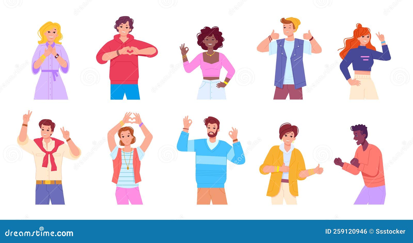 Gestes De Langage Des Gens Heureux Personnages Confiants Montrant