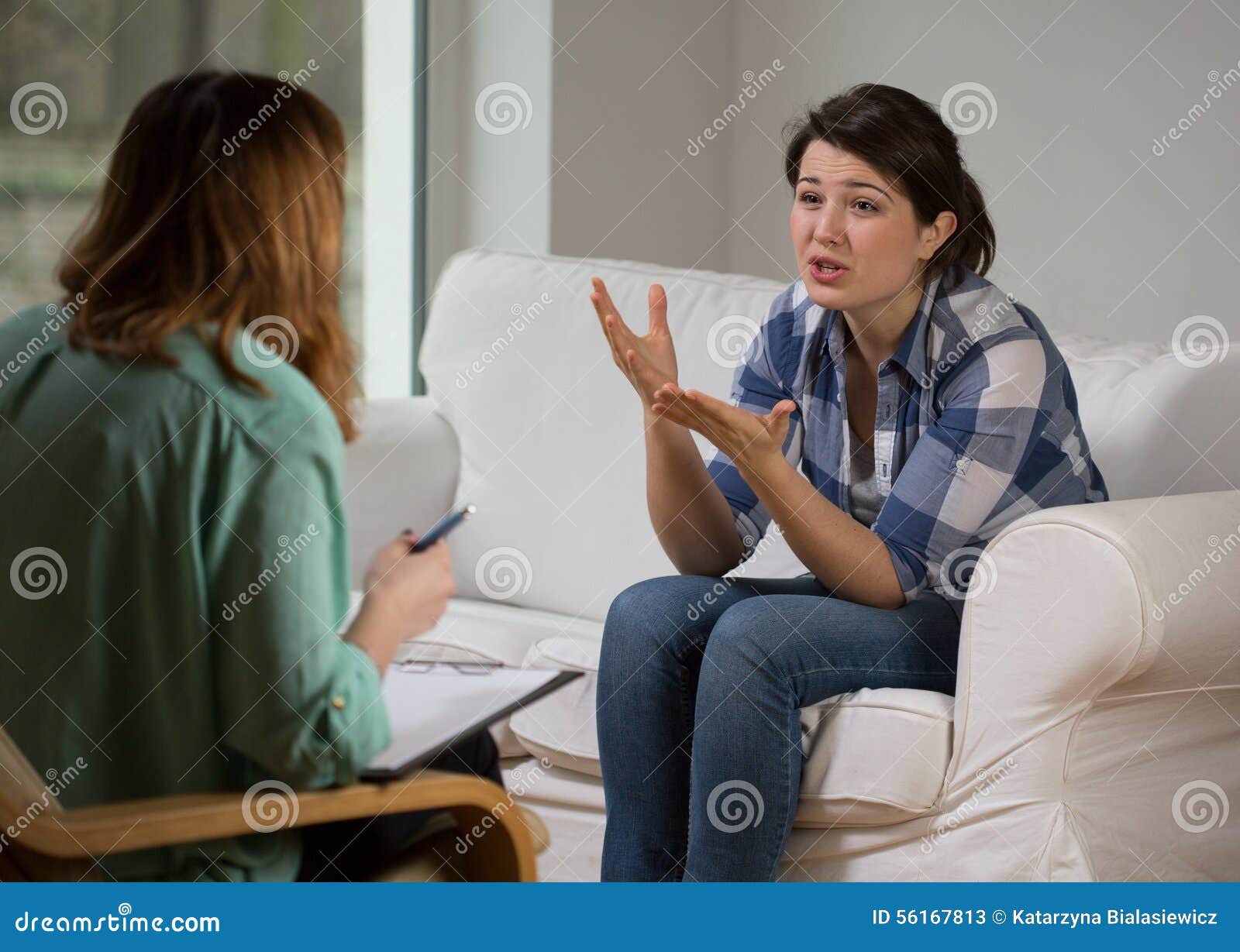 Gesticulating Girl Talking with Psychologist Stock Image - Image of ...
