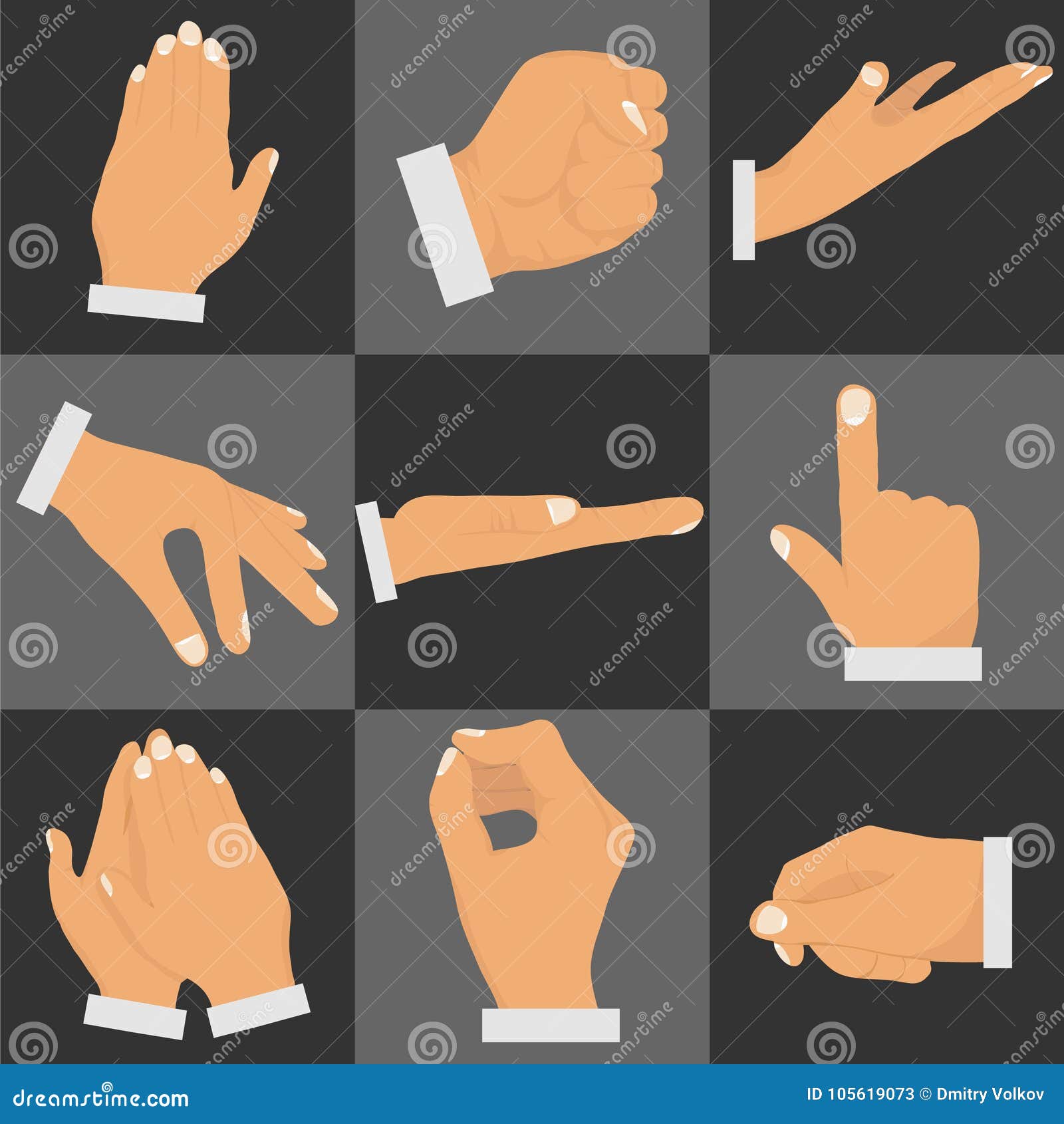 Gestos De Las Manos Sistema De Gestos Con Las Manos Ilustración del ...