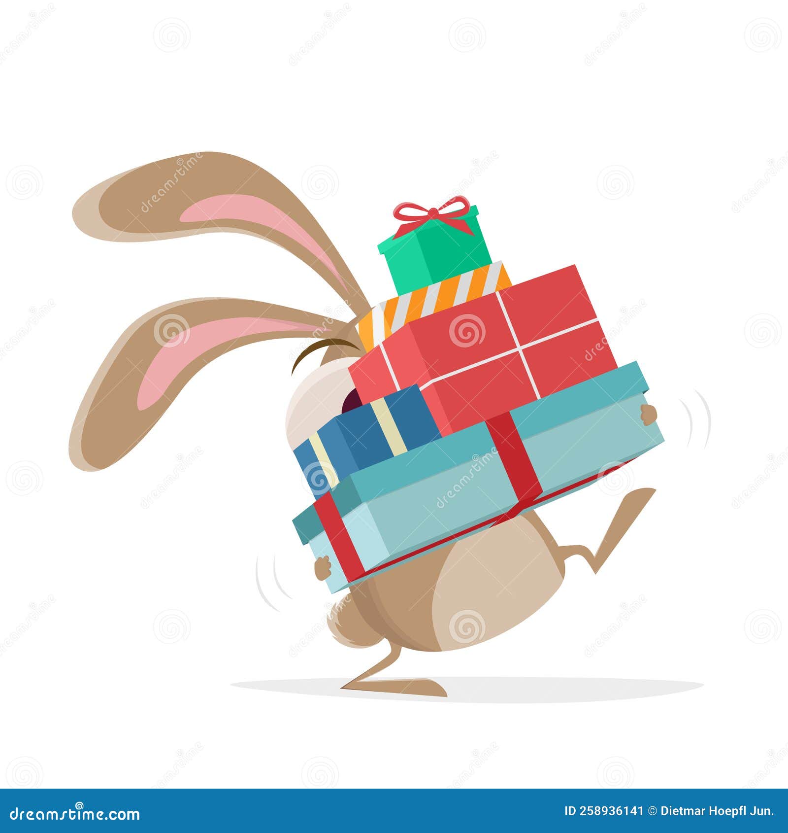Funny Cartoon Rabbit Carrying Gifts Stock Vector - Illustration of ...