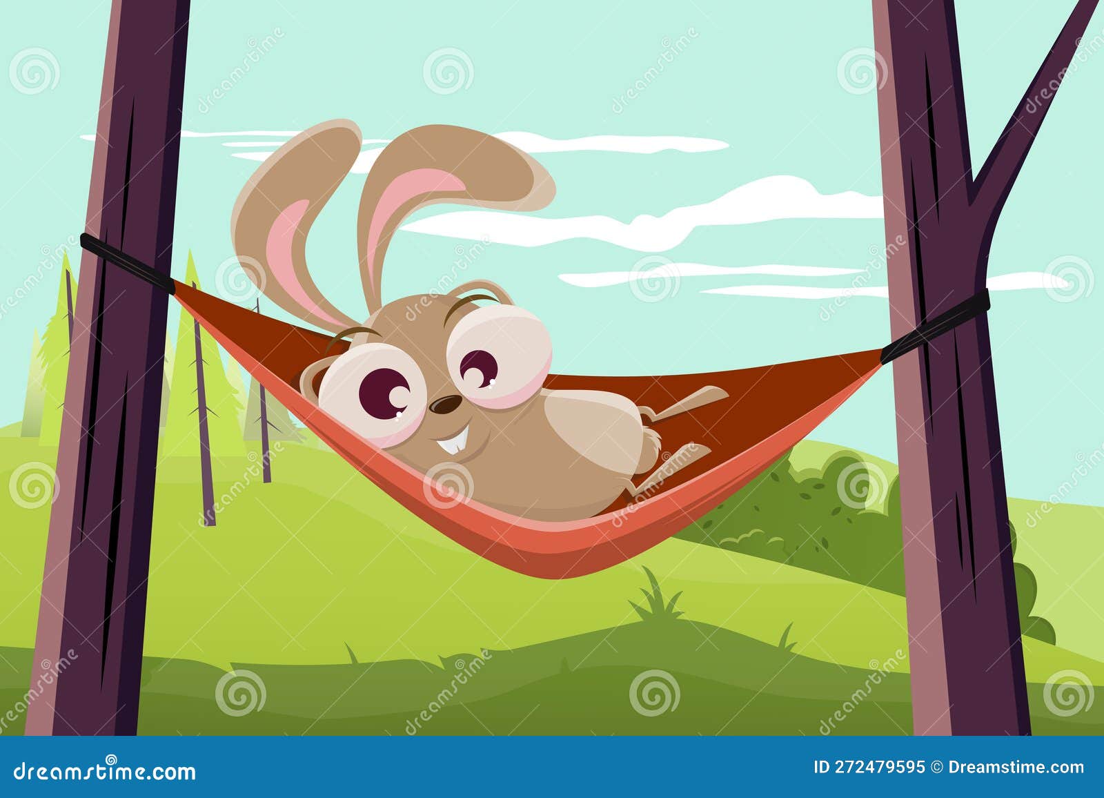 Cartoon Rabbit Relaxing in a Hammock Stock Vector - Illustration of ...