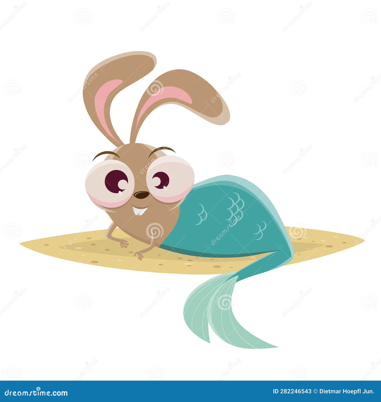 Cartoon Rabbit As a Mermaid Stock Illustration - Illustration of happy ...