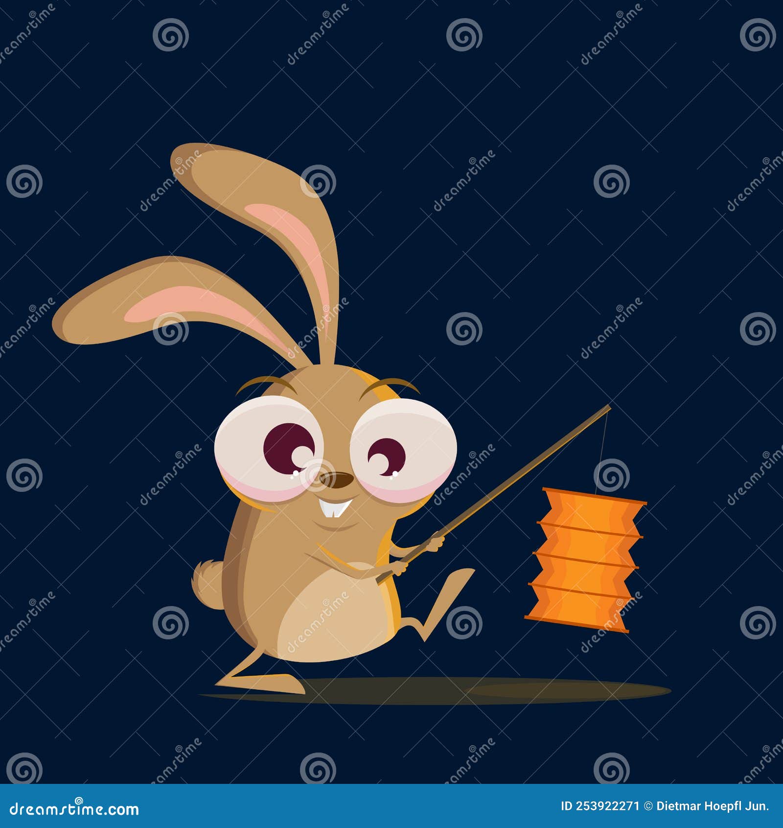 Funny Cartoon Rabbit Walking with a Lantern Stock Vector - Illustration ...