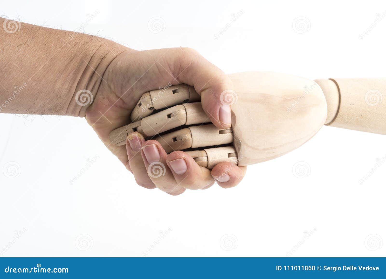 The Gesture of a Handshake Made with a Jointed Wooden Hand Stock Photo ...