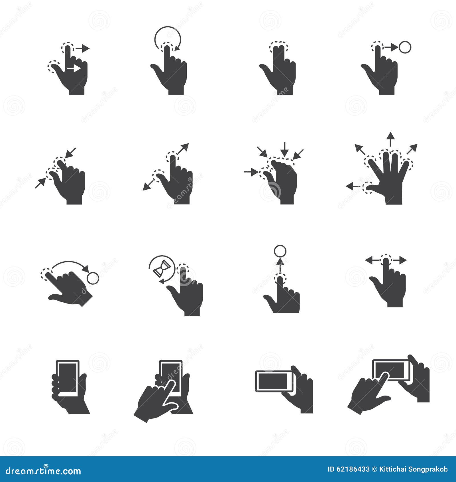 Gesture Icons for Touch Devices Stock Vector - Illustration of device ...