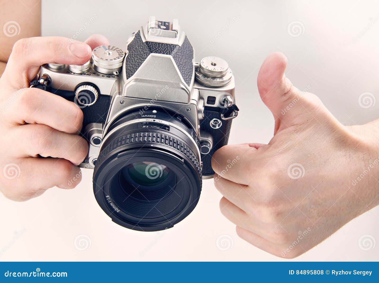 Gesture Thumbs Up and Retro SLR Camera Isolated Stock Photo - Image of ...