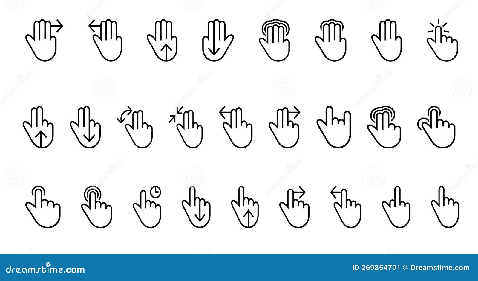 Black & White Touch Screen Gestures Icons Set. Stock Image ...