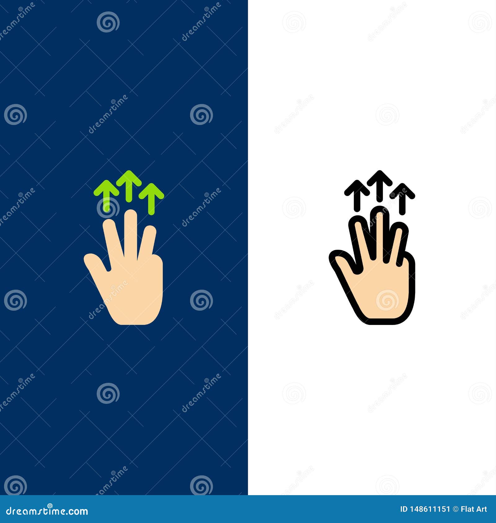 Gestures, Hand, Mobile, Three Finger, Touch Icons. Flat and Line Filled ...