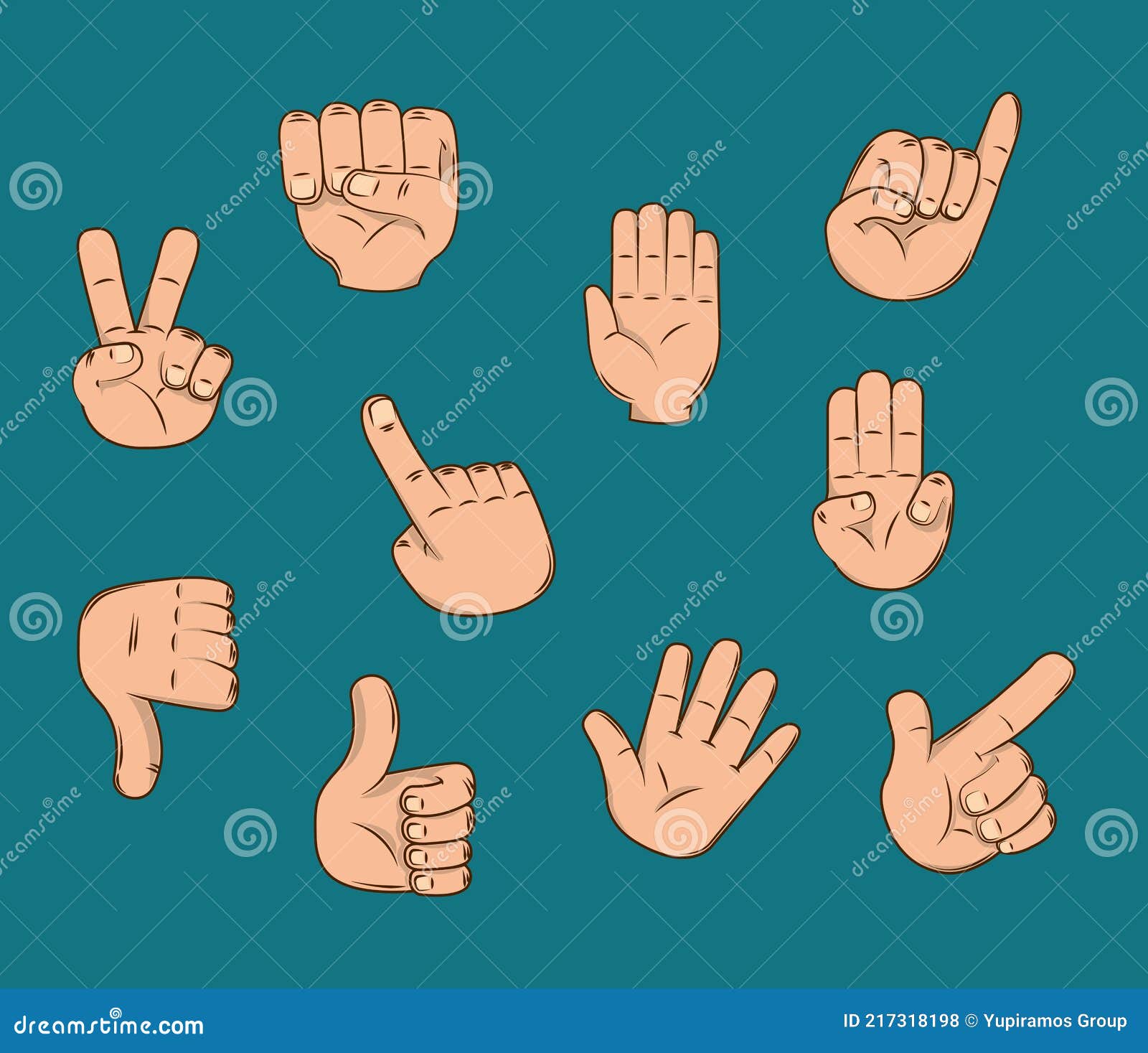 Set Of Gestures. Hands Symbols (signals) Collection. Cartoon Style ...