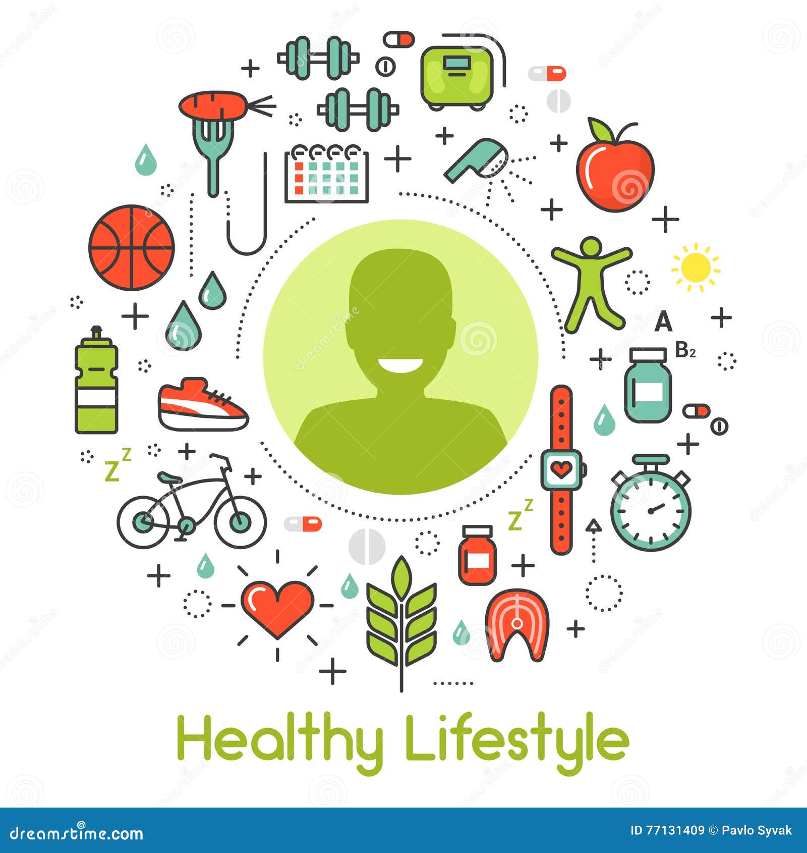 Gesunde Lebensstil-Linie Art Thin Icons Vektor Abbildung - Illustration ...