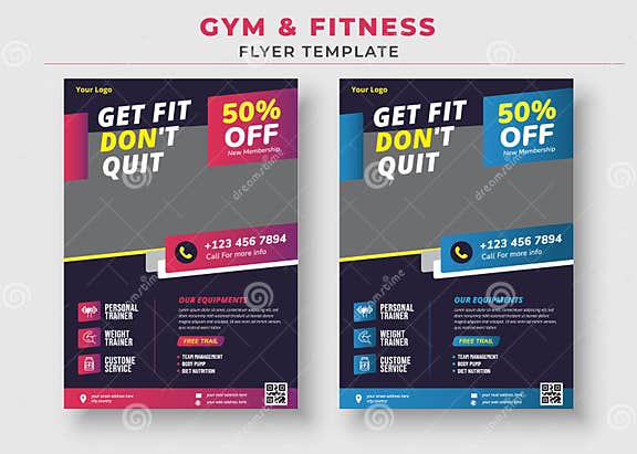 Get Fit Dont Quit Gym Flyer Gym Fitness Flyer Template Stock Vector