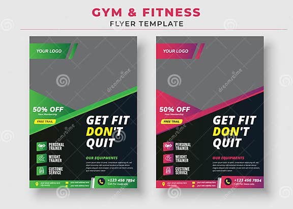 Get Fit Dont Quit Gym Flyer Gym Fitness Flyer Template Stock Vector