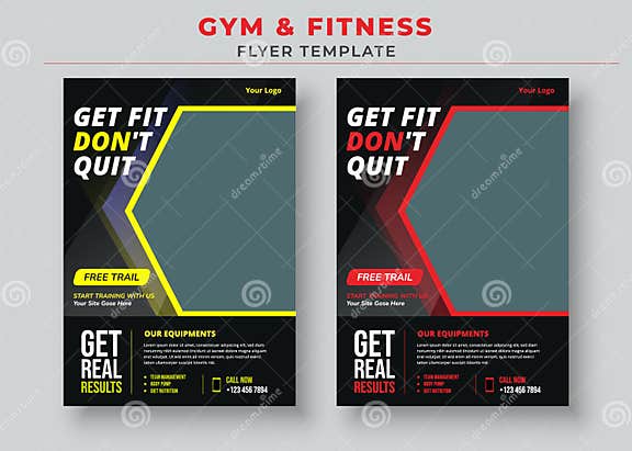 Get Fit Dont Quit Gym Flyer Gym Fitness Flyer Template Stock Vector