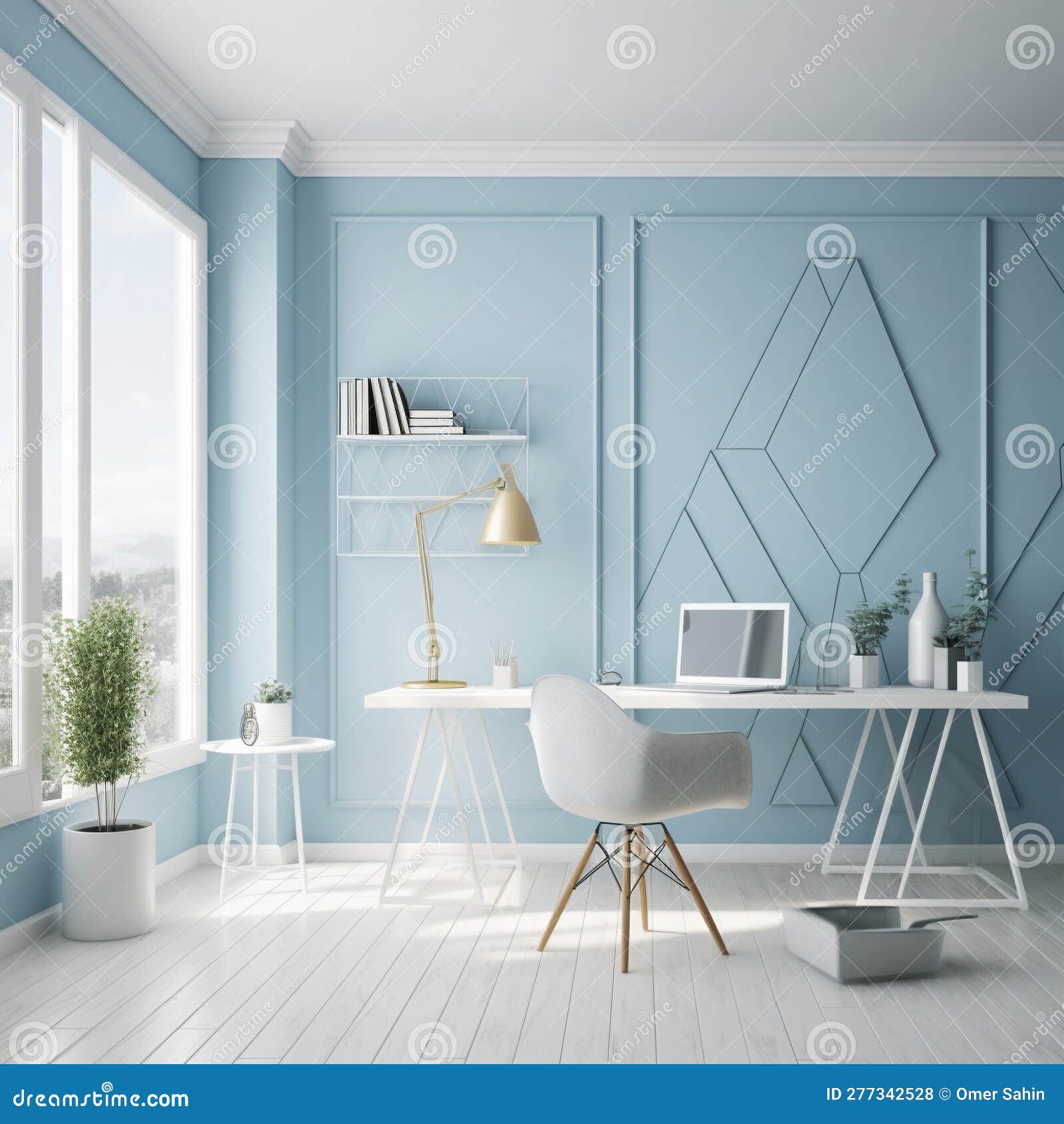 Stylish Modern Office Space with Light Blue Background Stock ...