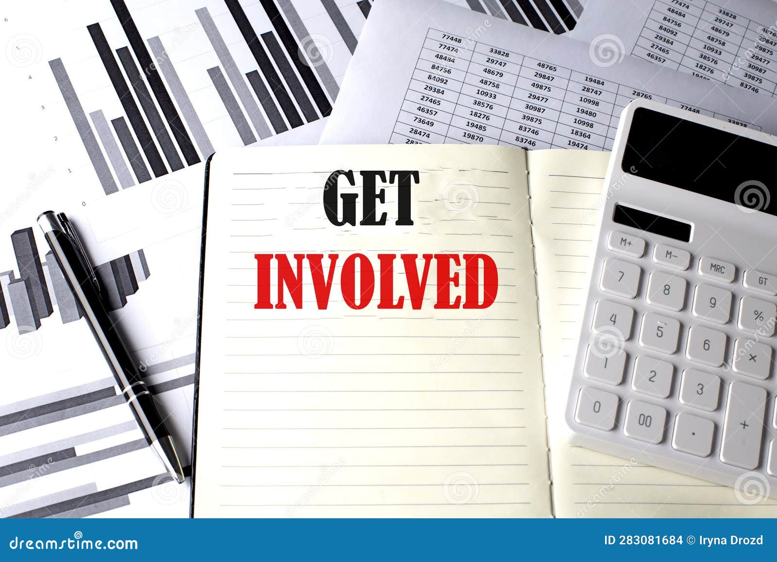 GET INVOLVED Text Written on a Notebook on Chart and Diagram Stock ...