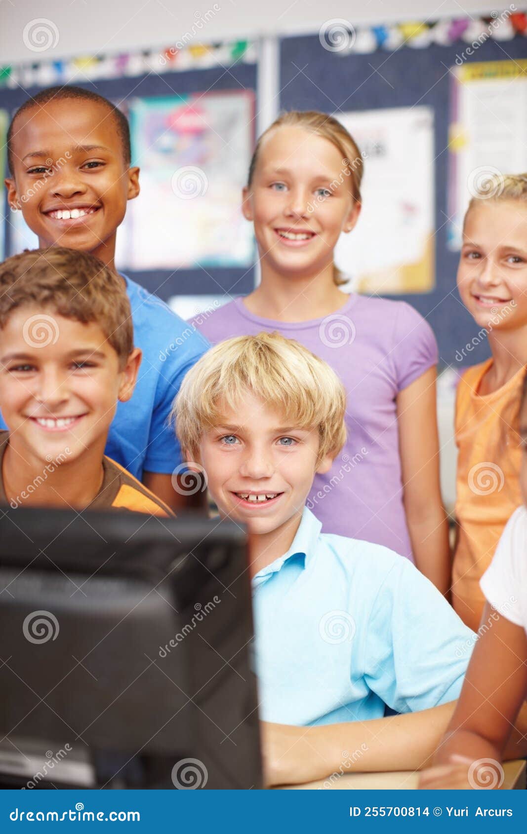 We Get Lots of Free Time on the Computers. Portrait of a Young Group of ...
