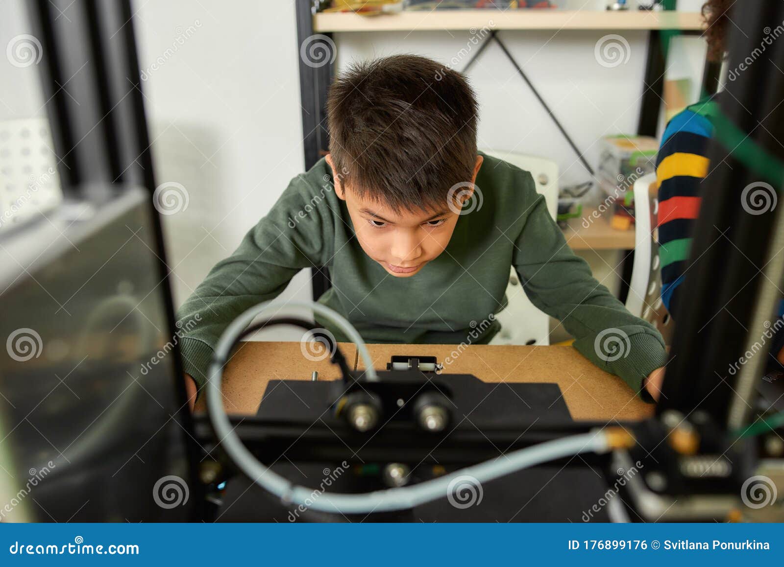 Get in the Process. Close Up of Curious Boy Learning More about Working ...