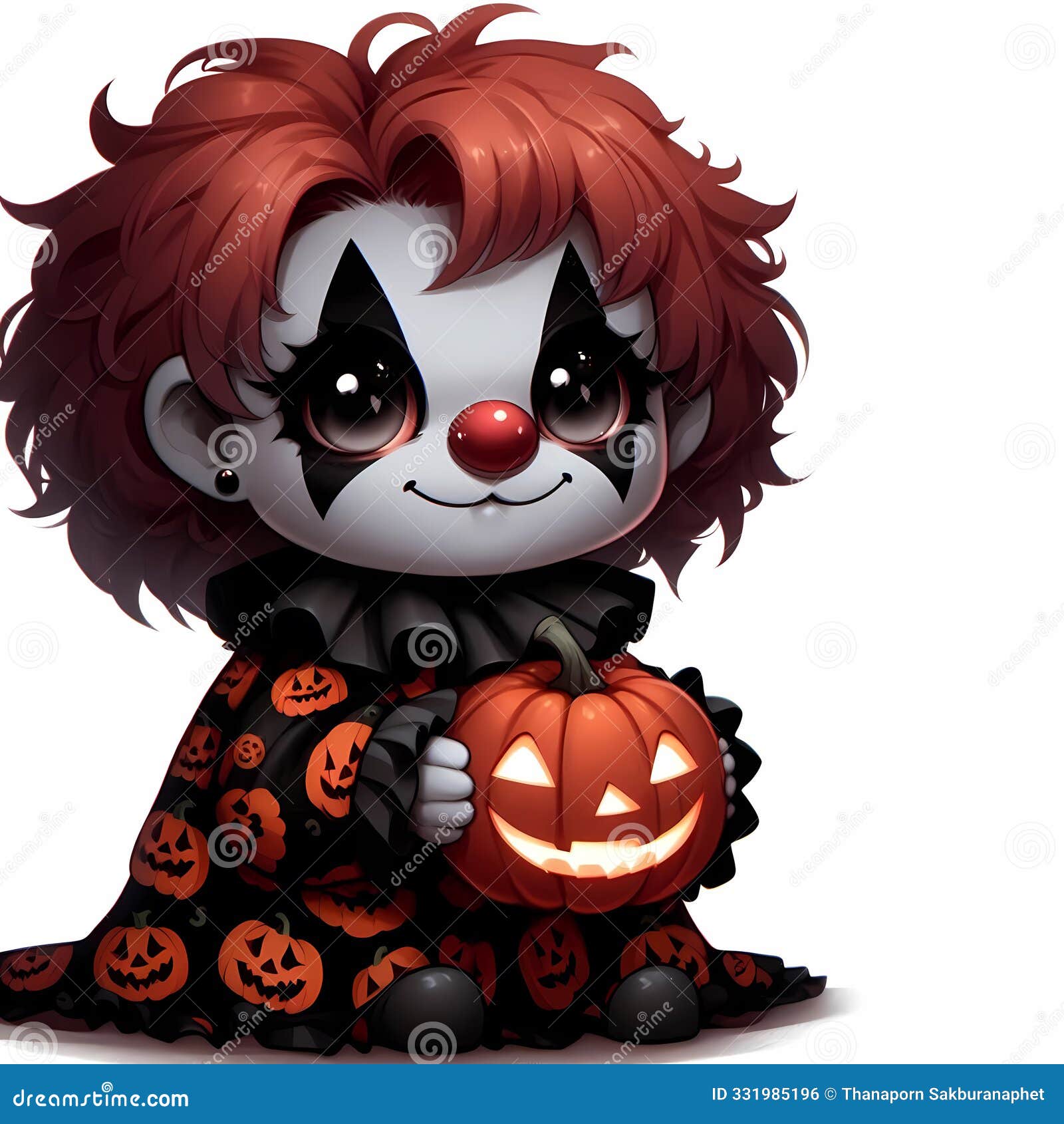 Some Halloween Fun with this Charming Chibi Clown. Holding a Jack-o ...