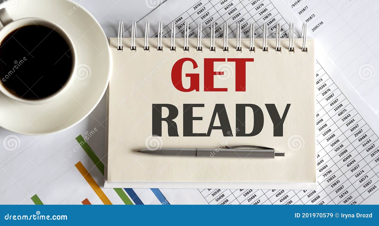 Get Ready Text Written on a Notebook with Pen and Chart Stock Image ...