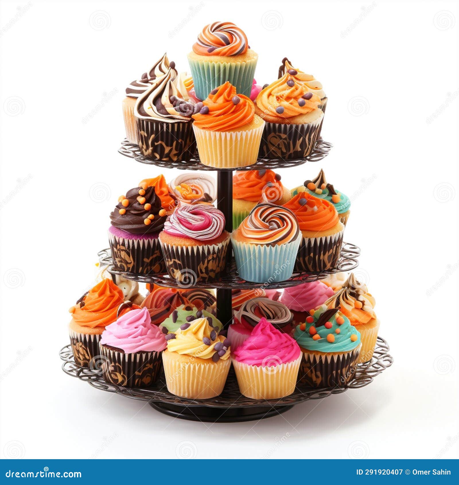 Whimsical Cupcake Tower with Vibrant Colors and Intricate Details Stock ...