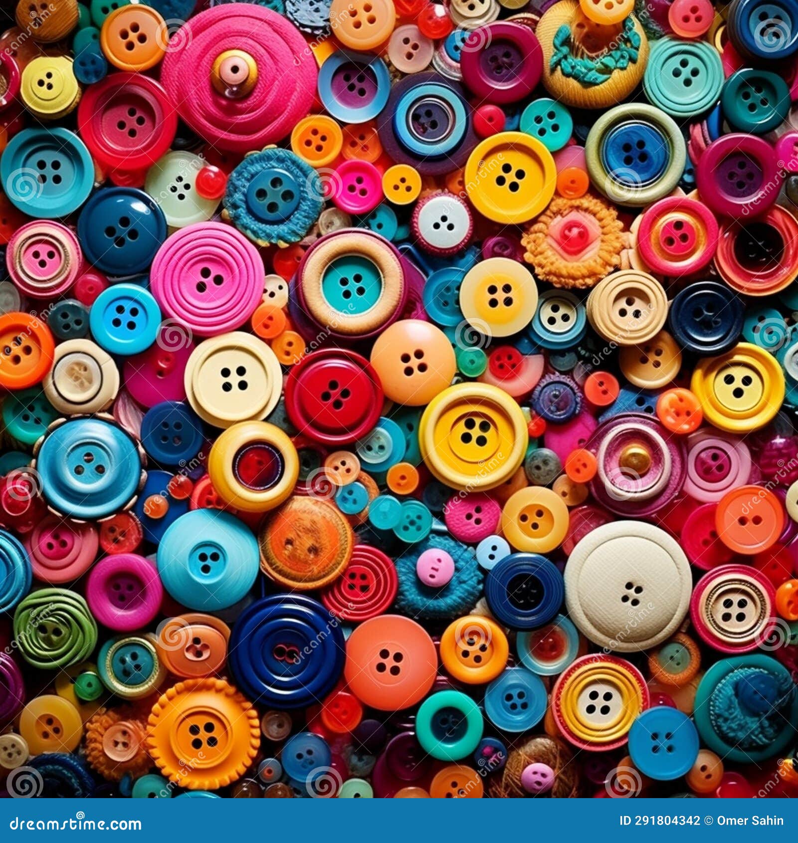 Harmony in Chaos: a Colorful Collage of Buttons and Fasteners Stock ...