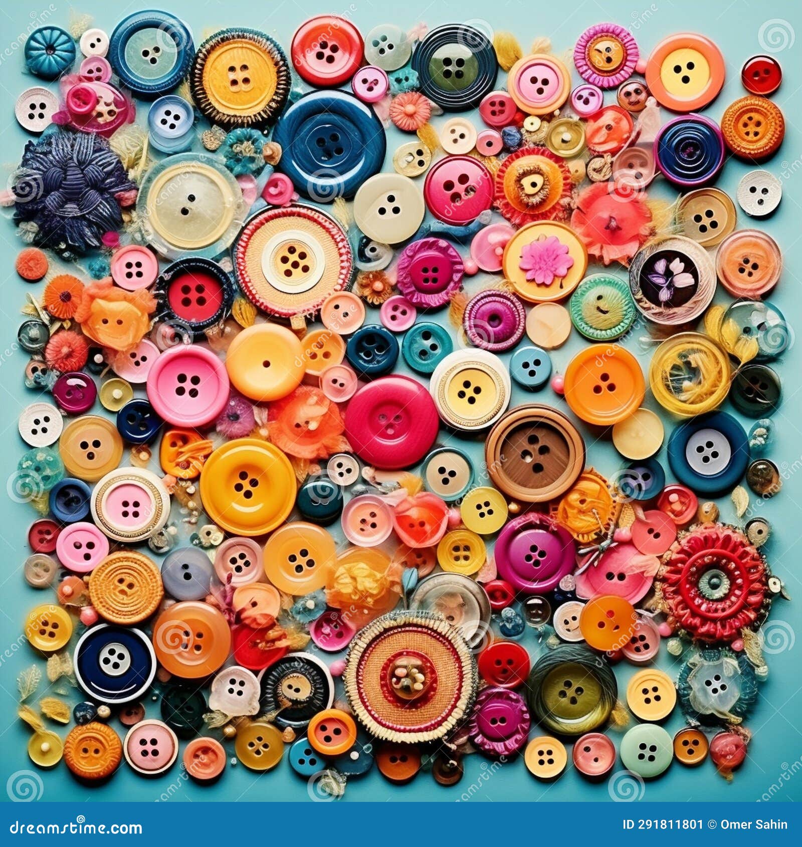 Harmony in Chaos: a Colorful Collage of Buttons and Fasteners Stock ...