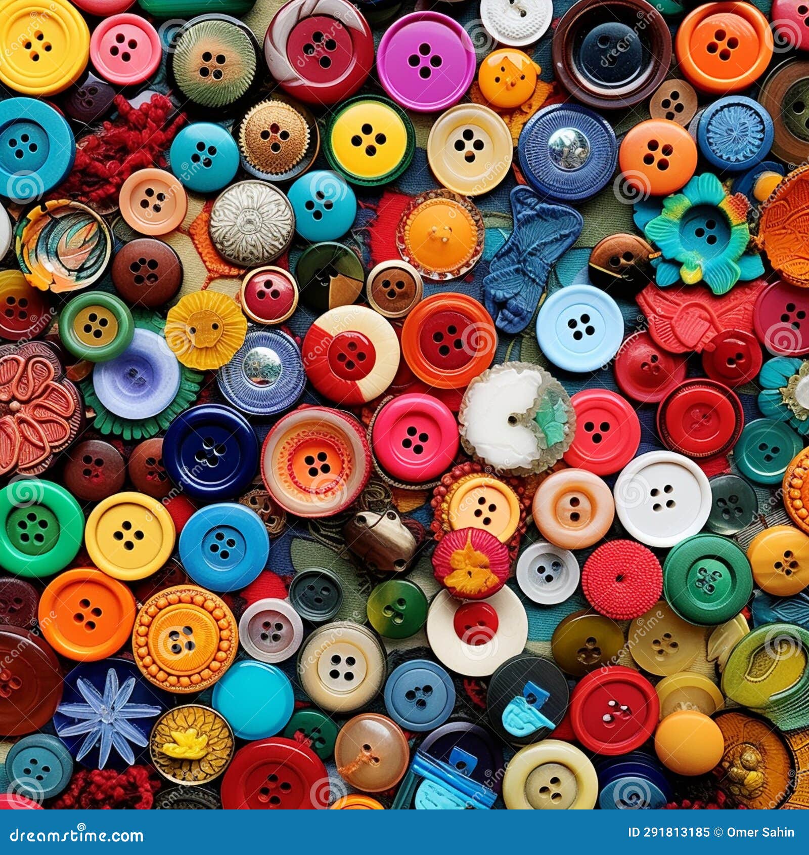 Harmony in Chaos: a Colorful Collage of Buttons and Fasteners Stock ...