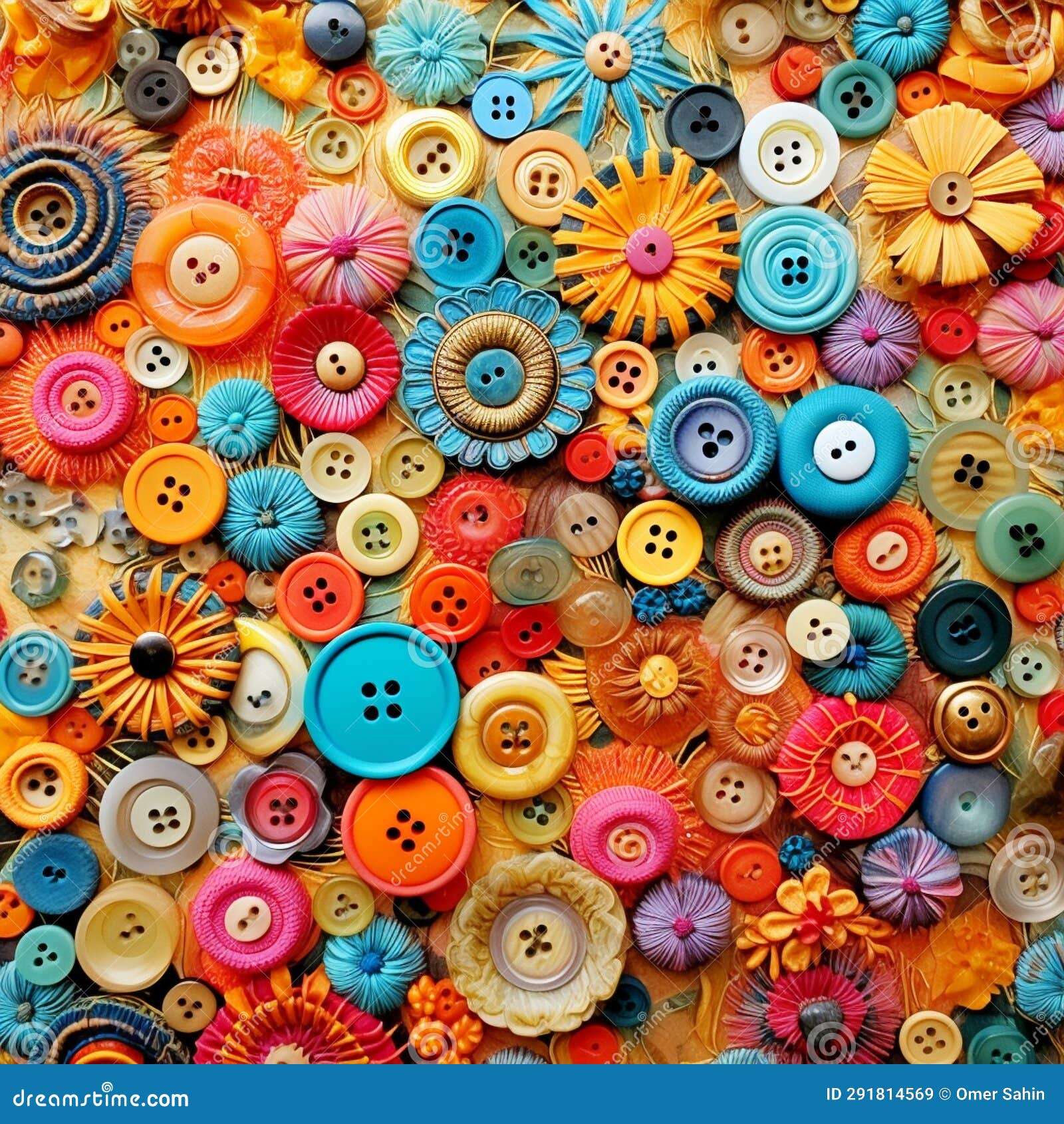 Harmony in Chaos: a Colorful Collage of Buttons and Fasteners Stock ...
