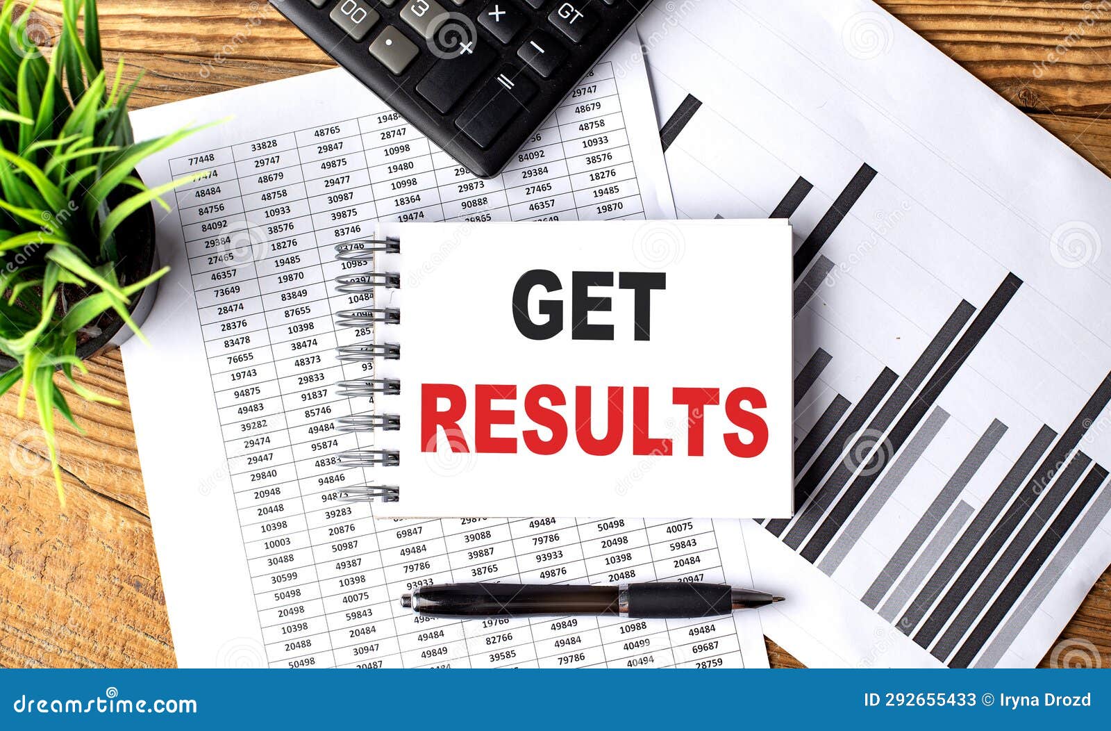 GET RESULTS Text on a Notebook with Chart and Calculator Stock Image ...