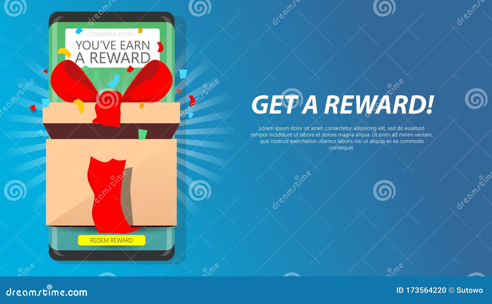 Get Reward Mystery Gift on Mobile Phone Screen. Opened Gift Box Loyalty ...