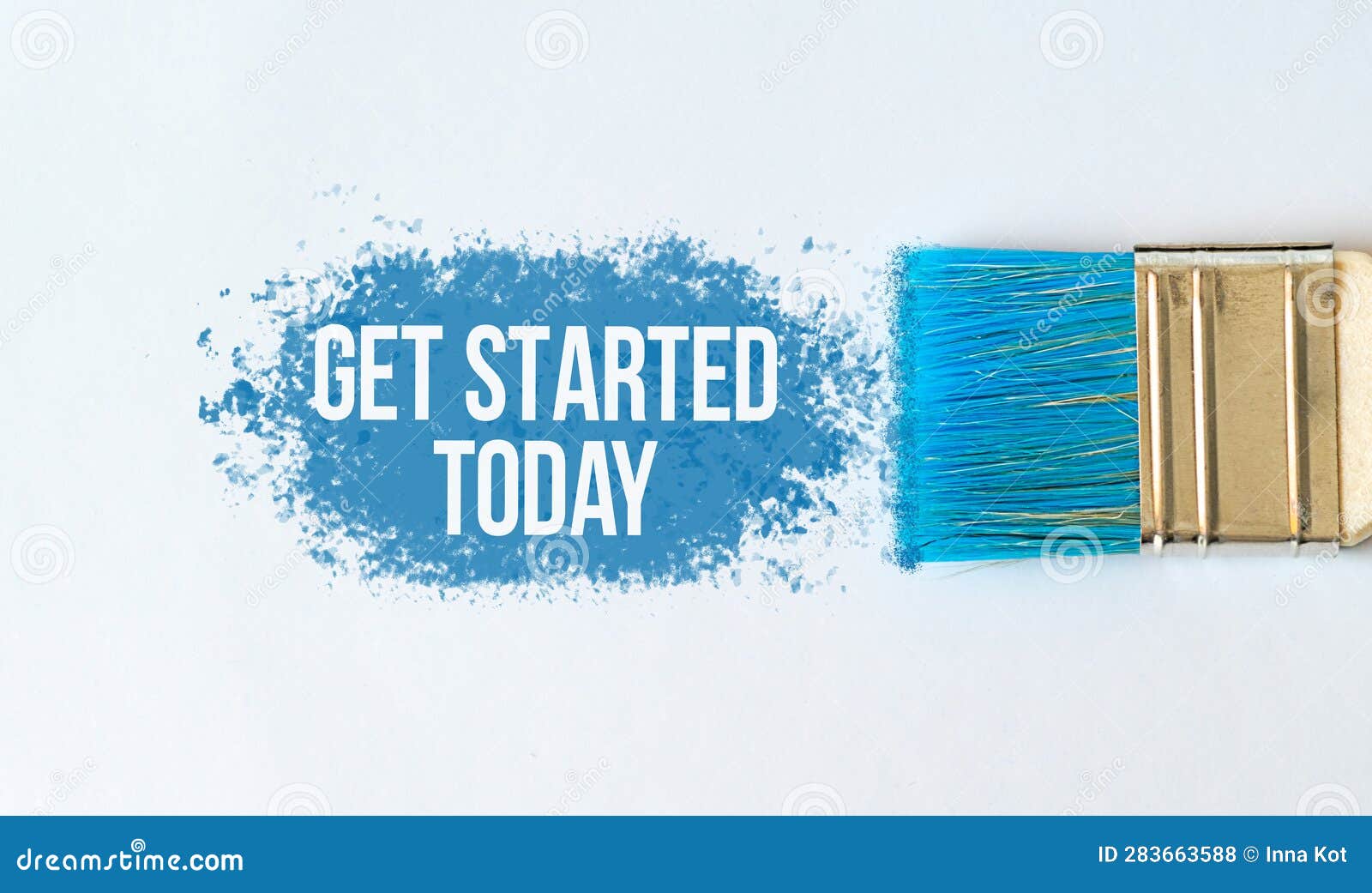 Get Started Today Text on Blue Paint with Brush on White Background ...