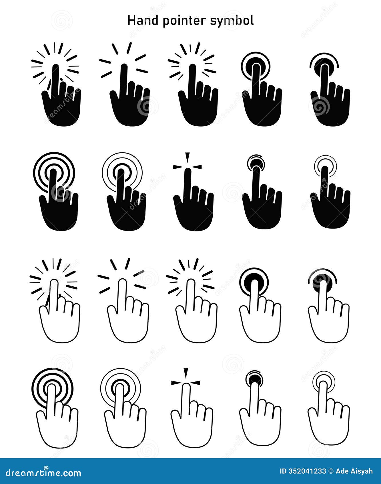 Get it Touch. Set of Hand Pointer Symbol in Trendy Flat Style. Computer Mouse Click Cursor ...