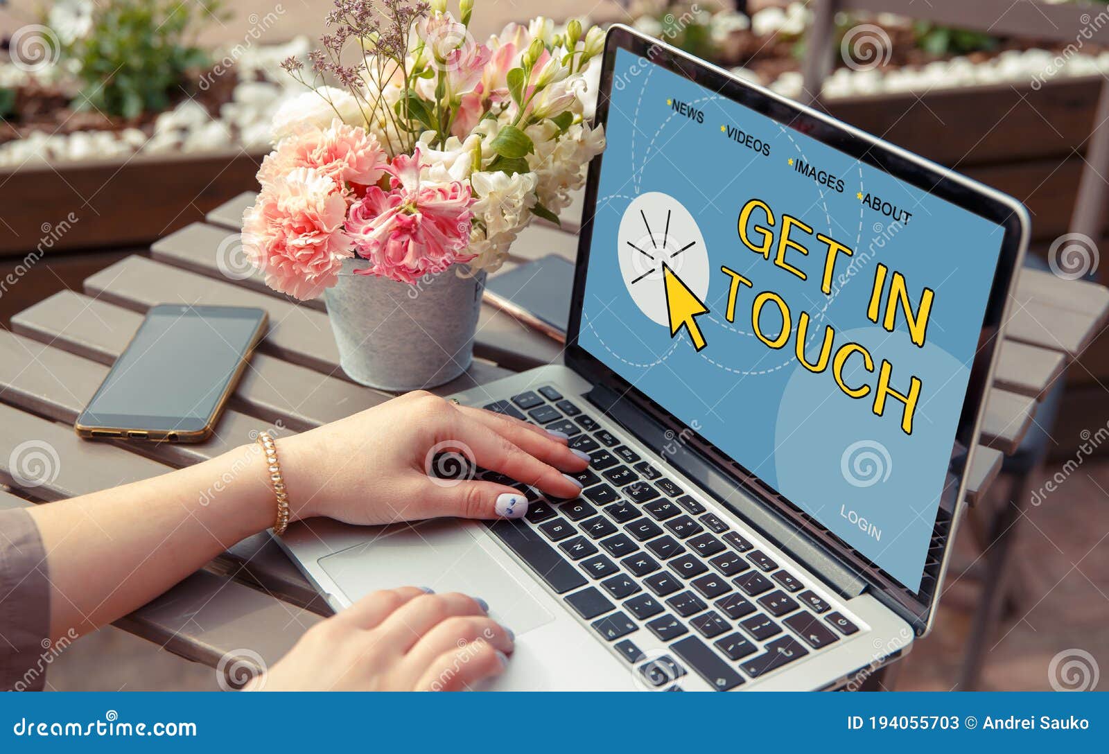 Get in Touch - Words with Ico Mouse Cursor on Computer Stock Image ...