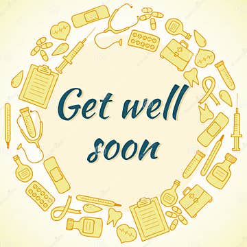 Get Well Soon Card. Frame with Medical Elements Stock Vector ...